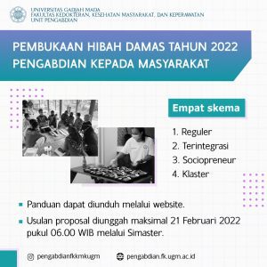 Penawaran Hibah Damas FK-KMK UGM Tahun 2022 – Pengabdian